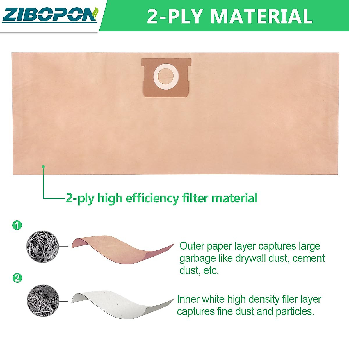 19-3100 Disposable Filter Bag Replacement for Stanley 5-8 Gallon Wet/Dry Vacuums, Dust Collection Vacuum Bags, 8 Pack