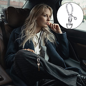 Leelosp Bling Rhinestone Wristlet Neck Lanyards Crystal Car Keychain with Diamond Metal Clasp Keychain for Women ID Badge (White)