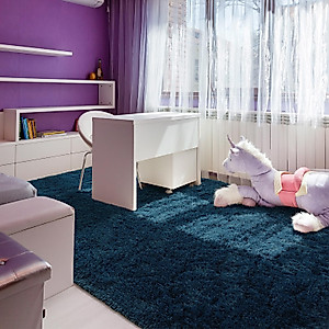 Andecor Shag Area Rug for Living Room, 8x10 Feet Navy Blue Soft Fluffy Indoor Plush Throw Rugs for Bedroom Girls Kids Room Nursery Dorm Home Decor Carpet