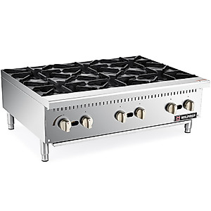 WILPREP Countertop Gas Range, 6 Burner Commercial Hot Plate with Total 150000 BTU, 36" Natural Gas Range with Propane Conversion Kit Grates, Stainless Steel Gas Stove for Restaurant Kitchen
