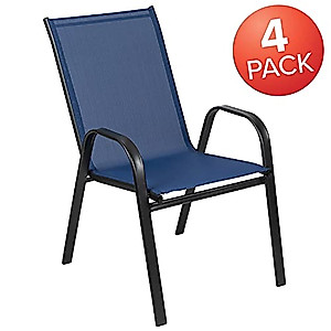 Flash Furniture Brazos Series Outdoor Stackable Patio Chairs with Flex Comfort Material, Stacking Outdoor Modern Sling Patio Chairs, Set of 4, Navy