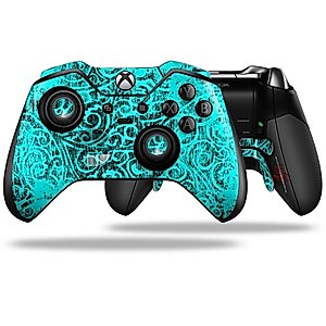 Folder Doodles Neon Teal - WraptorSkinz Decal Style Vinyl Skin Wrap compatible with XBOX One ELITE Wireless Controller (CONTROLLER NOT INCLUDED)