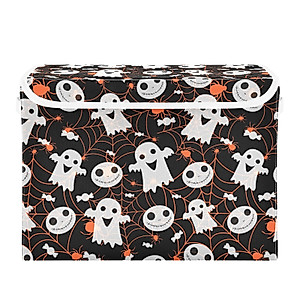 senya Halloween Storage Baskets Collapsible Storage Bins with Lids, Spider Ghost Halloween Storage Boxes Clothes Baskets for Organizing