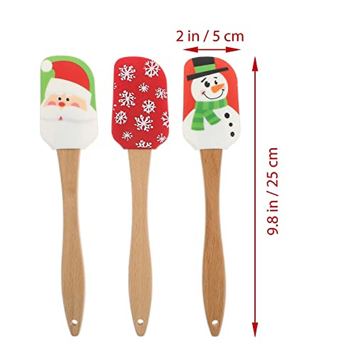 Christmas Spatula Set, 4 Pieces Kitchen Christmas Silicone Spatula Set with Wooden Handle for Baking Cooking and Christmas Gifts ( Assorted Color )