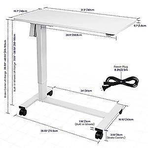 TOPSKY Electric Height Adjustable Overbed Bedside Table with Wheels for Home Office Use (Black + Black Frame)