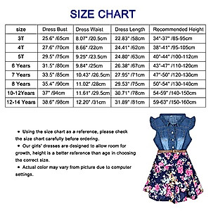 YJ.GWL Girls Dresses, Denim Tops Flower Girl Dress, Princess Dresses for Girls, Girls Spring Summer Dress Casual Outfits, Party Dresses Fashion Clothes for Girls 8-10 Years