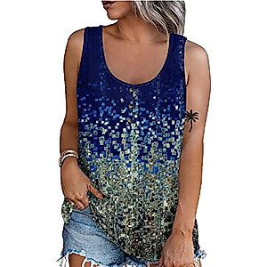 Women's Tank Top Casual Tunic Sleeveless Tops Summer T-Shirt Loose Comfortable Independence Day Printed Shirts Tank Top for Women Sleeveless Tank Tops for Women（3-Blue,4X-Large）