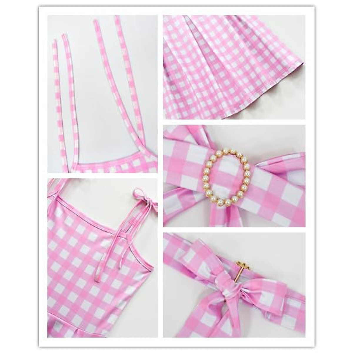 Sztylong Princess Pink Dress for Girls Plaid Fancy Sundress Halloween Costumes With Accessories