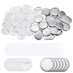 MECCANIXITY Blank Pin Back Button Parts, 32mm 1.26 Inch, 200 Set Sewing Buttons Round Metal Cover Plastic Button Back Clear Film for Button Maker Machine