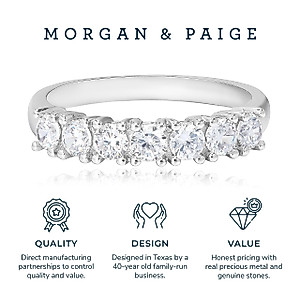 MORGAN & PAIGE 925 Sterling Silver Ring for Women with Round Cubic Zirconia Stones, Platinum/Yellow Gold/ Rose Gold Plated 7 Stone Prong Setting, Stackable Round Engagement Ring, Jewelry for Wedding, Anniversary, Birthday