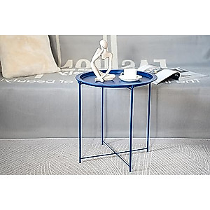 Nohle End Table for Living Room,Accent Table Round Tray Tables with Storage,Small Nightstand,Metal Side Table 18.5in. (Royal Blue)