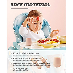 3 Pcs Baby Utensils, Baby Spoons Self Feeding 6 Months with Baby Fork and Silicone Baby Cup, Baby Utensils 6-12 Months, Toddler Utensils for Baby Led Weaning (Blush)…