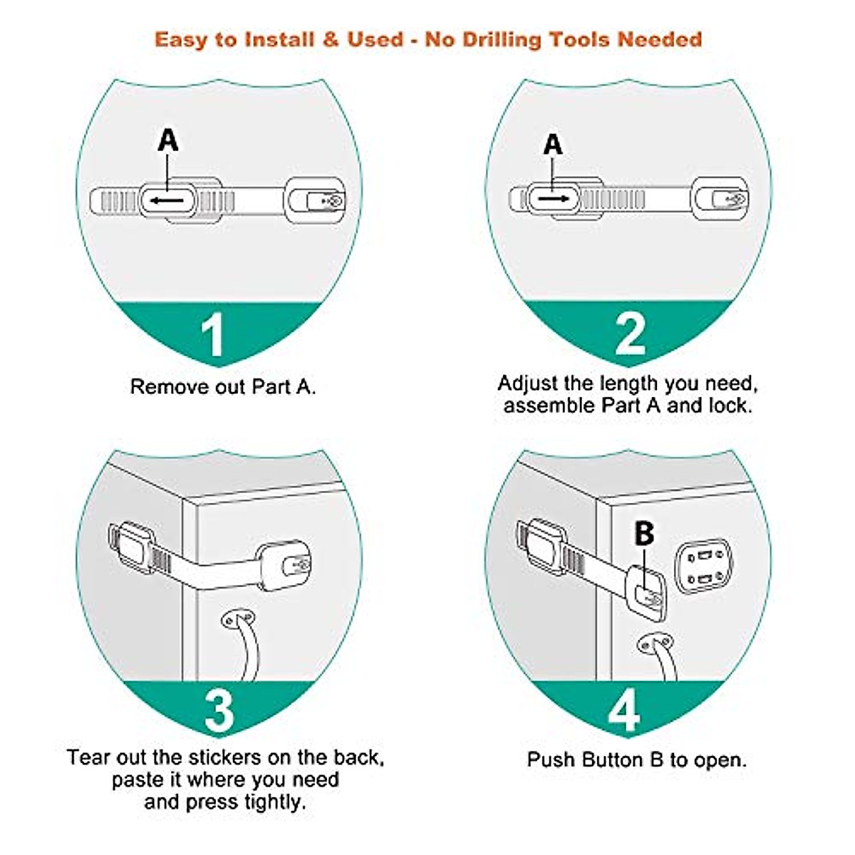 12 Pack Vmaisi Multi-Use Adhesive Straps Locks - Childproofing Baby Proofing Cabinet Latches for Drawers, Fridge, Dishwasher, Toilet Seat, Cupboard, Oven,Trash Can, No Drilling (White) (12)