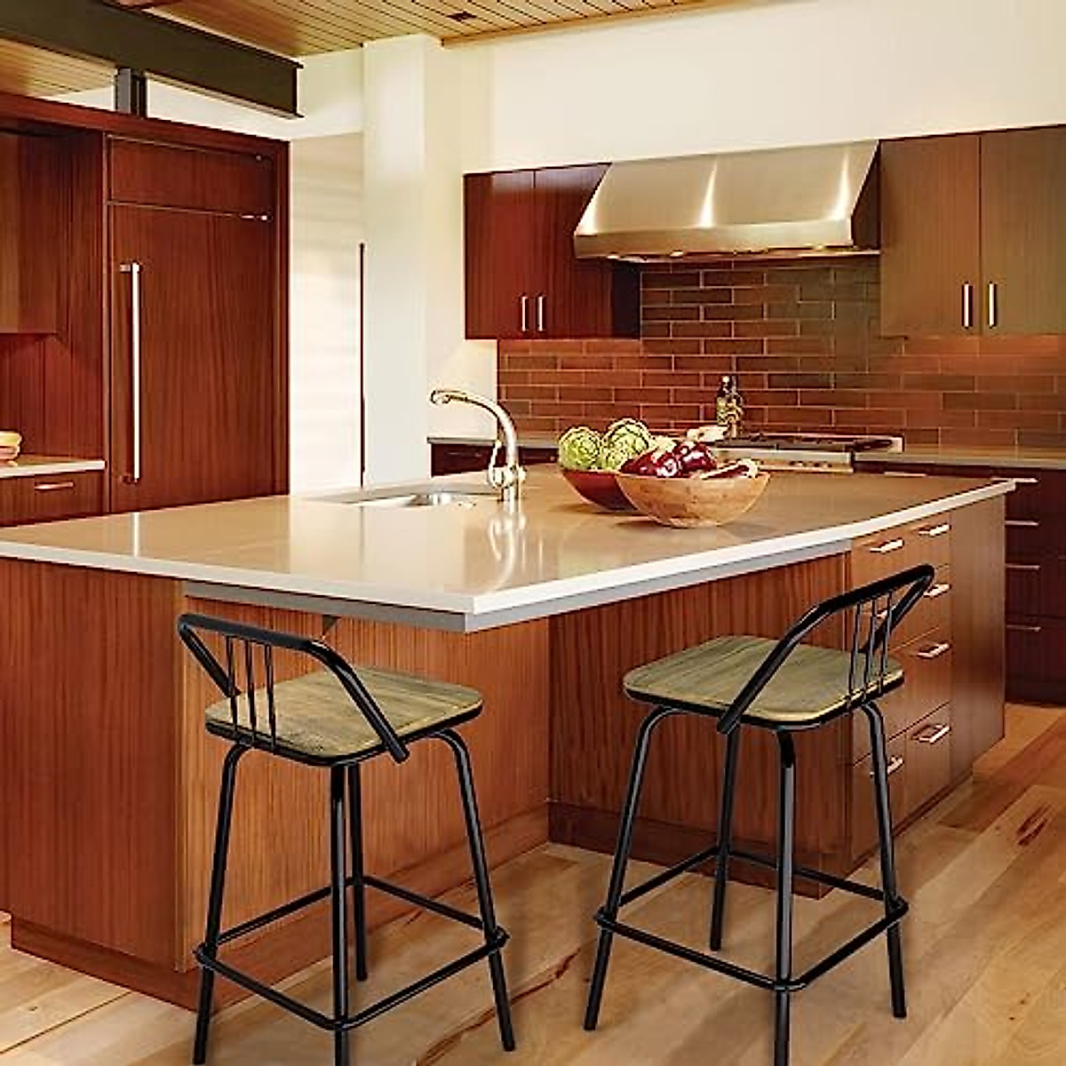 Bar Stools, Swivel Counter Stools Set of 2 - Vintage Industrial Farmhouse Swivel Bar Stool-Swivel Kitchen Dining Room Counter Bar High Chair, Brown