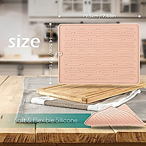 GeeRic Dish Drying Mats, Heat-resistant Silicone Mat for Kitchen Counter, Non-Slip Dish Dry Mat Dishwasher Safe Large, Pink