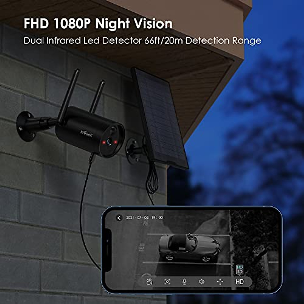 ieGeek Solar Security Camera Outdoor, Security Cameras Wireless Outdoor, Solar Rechargeable Battery Power Home Security Cameras, 1080p, Night Vision, PIR Motion Detection, 2-Way Talk, Wirefree, IP66