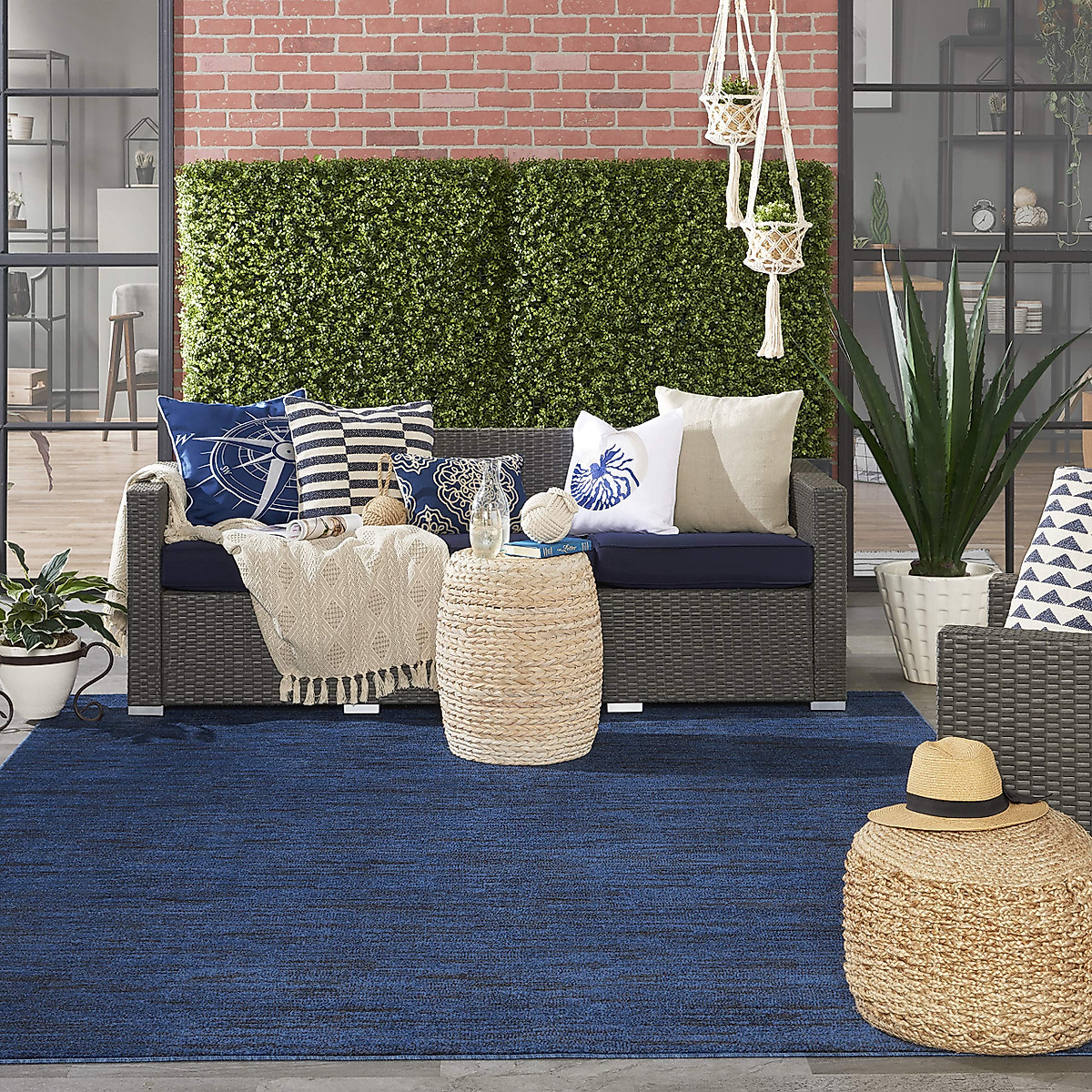 Nourison Essentials Indoor/Outdoor Midnight Blue 9' x 12' Area Rug, Easy Cleaning, Non Shedding, Bed Room, Living Room, Dining Room, Backyard, Deck, Patio (9x12)