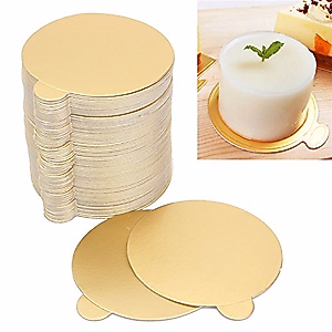 Poitemsic 3.15" Gold Disposable Mini Cake Boards Cardboard Cake Circles Base for Mousse Cupcake Dessert Displays Tray,100-Count