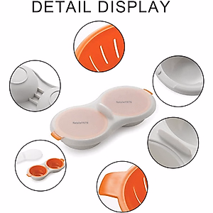 WWLUCKY Draining Egg Boiler for Microwave, Perfect Double Egg Poacher, Silicone Egg Boiler Cups, Double Egg Cups for Boiled Eggs, Draining Egg Boiler Set, Kitchen Cooking Gadget Tools, Blue