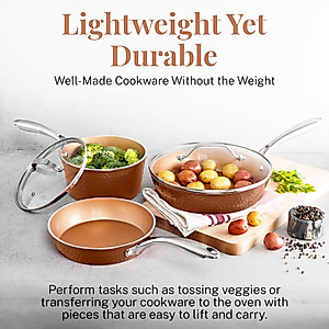 GOTHAM STEEL Hammered 15 Pc Copper Pots and Pans Set Non Stick, Kitchen Cookware Sets, Pot and Pan Set, Ceramic Cookware Set, Non Toxic Cookware Set, Non Stick Pots and Pan Set, Dishwasher Safe