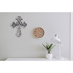 Ardour 10 Inch Antique Silver and Black Wall Cross For Home Decor.Metal Hanging Decorative Crosses Wall Decor.Cross For Wall Of Crosses,Religious Home Decor