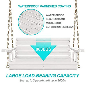 4FT Wooden Porch Swing w/Cupholders,Heavy Duty 800LBS Outdoor Swing Bench w/Chains,Patio Roll Back Swing Chair Bench,Front Porch 2-Person Hanging Bench,for Garden Courtyard Lawn & Balcony Backyard