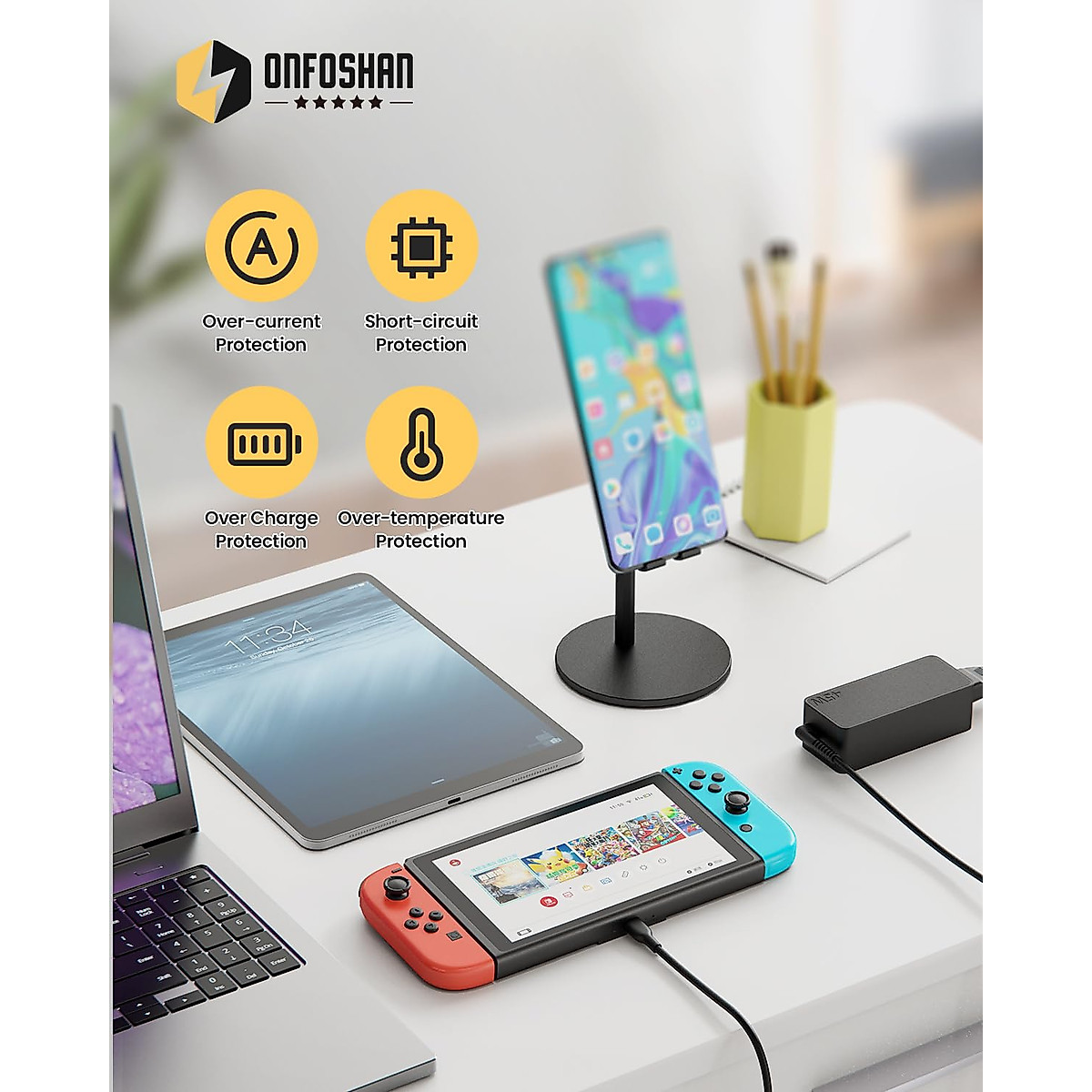 USB C Charger for Nintendo Switch, 45W AC Adapter Cable for Switch Lite/OLED/Steam Deck/TV Dock Mode, Power Supply Cord for Tablets/MacBook Pro/iPad/Laptop 15V 3A Fast Charging