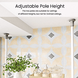 DYN Ptah 4-Tier Over Toilet Bathroom Organizer Floor to Ceiling, Over The Toilet Storage Rack with Tension Poles/Shelves, Adjustable Height, Width and Position, Metal Grey