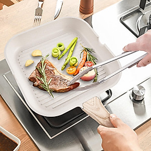 Pots and Pans Set - Caannasweis Nonstick Granite Stone Cookware Sets, Induction casseroles & Saucepan & Frying Pans for Cooking, PFOS PFOA Free, Grill Pan Gray