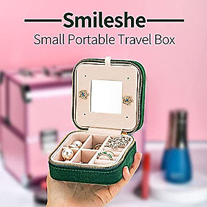 Travel Velvet Jewelry Box with Mirror, Mini Gifts Case for Women Girls, Small Portable Organizer Boxes for Rings Earrings Necklaces Bracelets