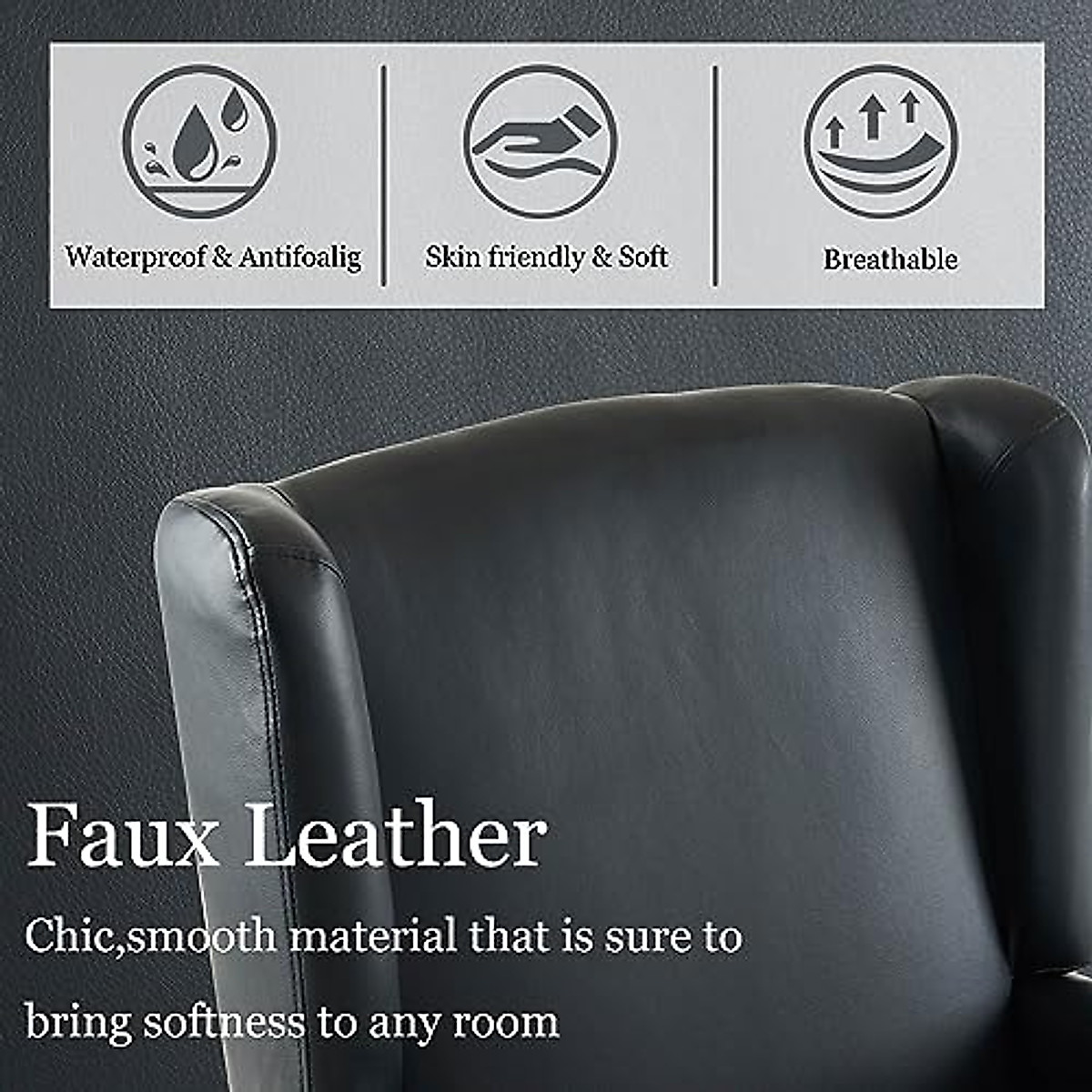 LOVSPATIO Faux Leather Accent Chair, Mid-Century Upholstered Living Room Chairs, Comfy Single Recliner Sofa with Arm and Wood Legs for Bedroom Waiting Room Office - Black