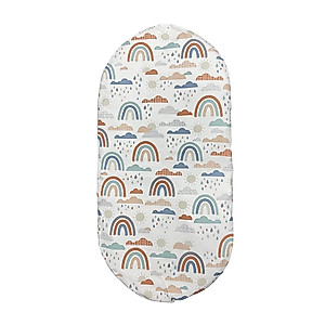 F-Price Replacement Sheet for Fisher-Price Soothing View Bassinet - GPN07 ~ Replacement Bassinet Sheet ~ Rainbow Showers, Peach, White. Blue