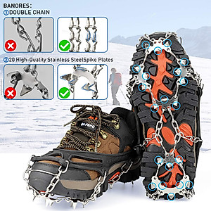 Traction Cleats Ice Snow Grips with 20 Stainless Steel Spikes for Walking, Jogging, Climbing, Fishing, and Hiking