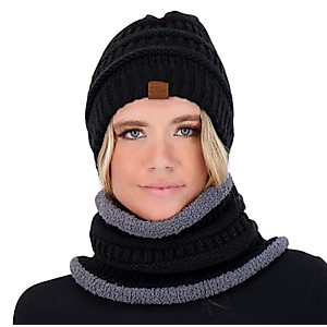Winter Hat Fleece Lined Neck Warmer Scarf and Gloves Set for Women Knit Beanie Winter Gloves and Scarves Cold Weather