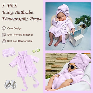 SPOKKI Newborn Photography Props Baby Girl 5 PCS Bathrobes Bath Towel Outfit with Slippers Cucumber Photo Props for Infant Boys Girls(0-6 Months)