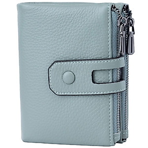 Bveyzi Small Soft Leather Wallet for Women RFID Blocking Ladies Card Holder with Double Zipper Pocket (Mint Green)