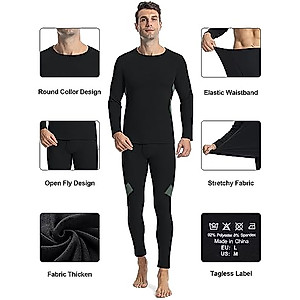 Runhit Thermal Underwear for Men Base Layer Cold Weather Mens Long John Winter Pants and Shirts Thermal Set Medium Black