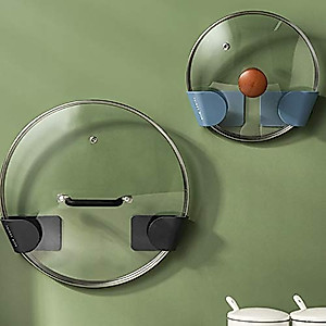 Lid Rack Perforation-free Wall-mounted Pot Cover Storage Rack Household Multifunctional Pot Cover Shelf (Color : Blue)