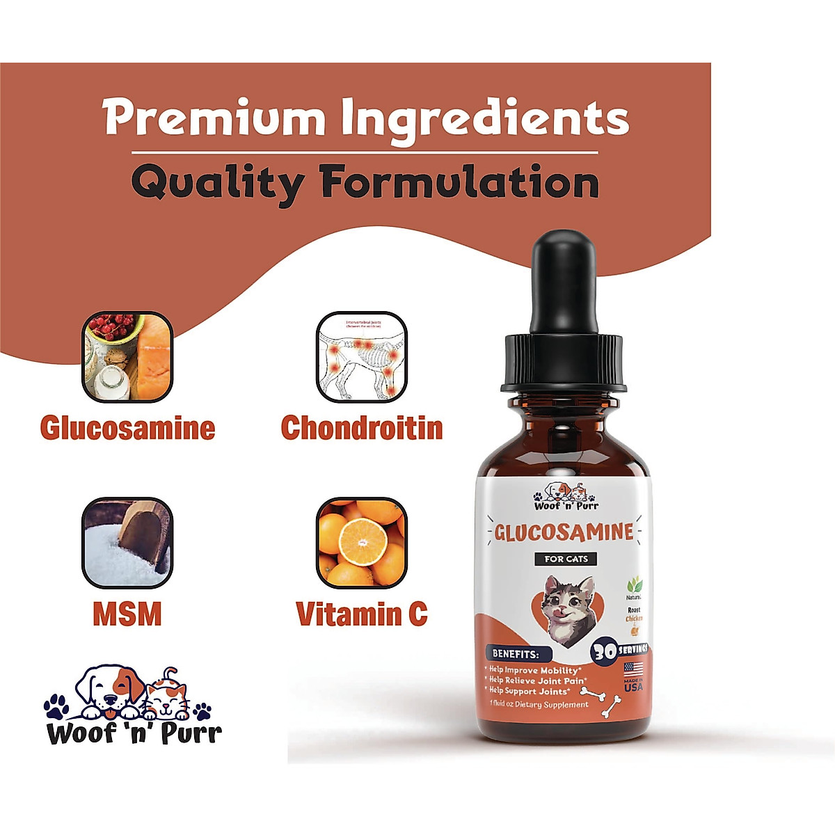 Glucosamine for Cats - Cat Glucosamine - Glucosamine for Cats Liquid - Cat Joint Supplement - Joint Supplement for Cats - Cat Joint Pain Relief - Joint Support for Cats - 1 fl oz - Chicken Flavor