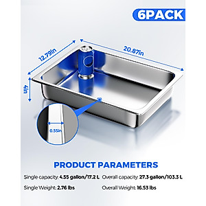 WantJoin Full Size Steam Table Pans, 6-Pack 4 Inch Deep Restaurant Steam Table Pans Commercial, Hotel Pan Made of 201 Gauge Stainless Steel