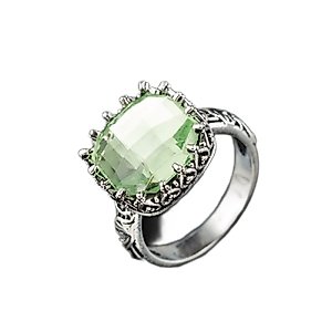 LVSHI Vintage Mint Green Moonstone Princess Diamond Ring 925 Silver Emerald Prom Wedding Engagement Bride Memorial Ring (Size 10), C18