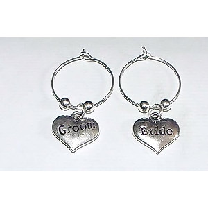 Variety Gift Shop Fashion Jewelry Wine Charms ~ Small Size Bride and Groom Wedding Party Wine Charms Wine Glass Marker Set of 2