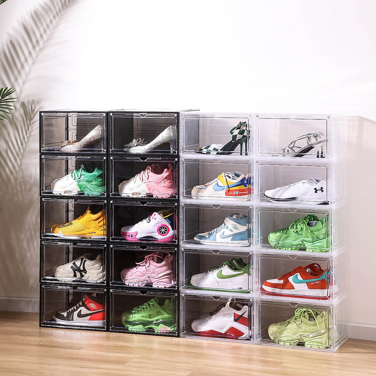 Attelite Upgraded Large Clear Shoe Storage Box Stackable, 8 Pack Thicken Plastic Shoe Containers, Drop Side Front Shoe Storage Organizer for Display Sneakers