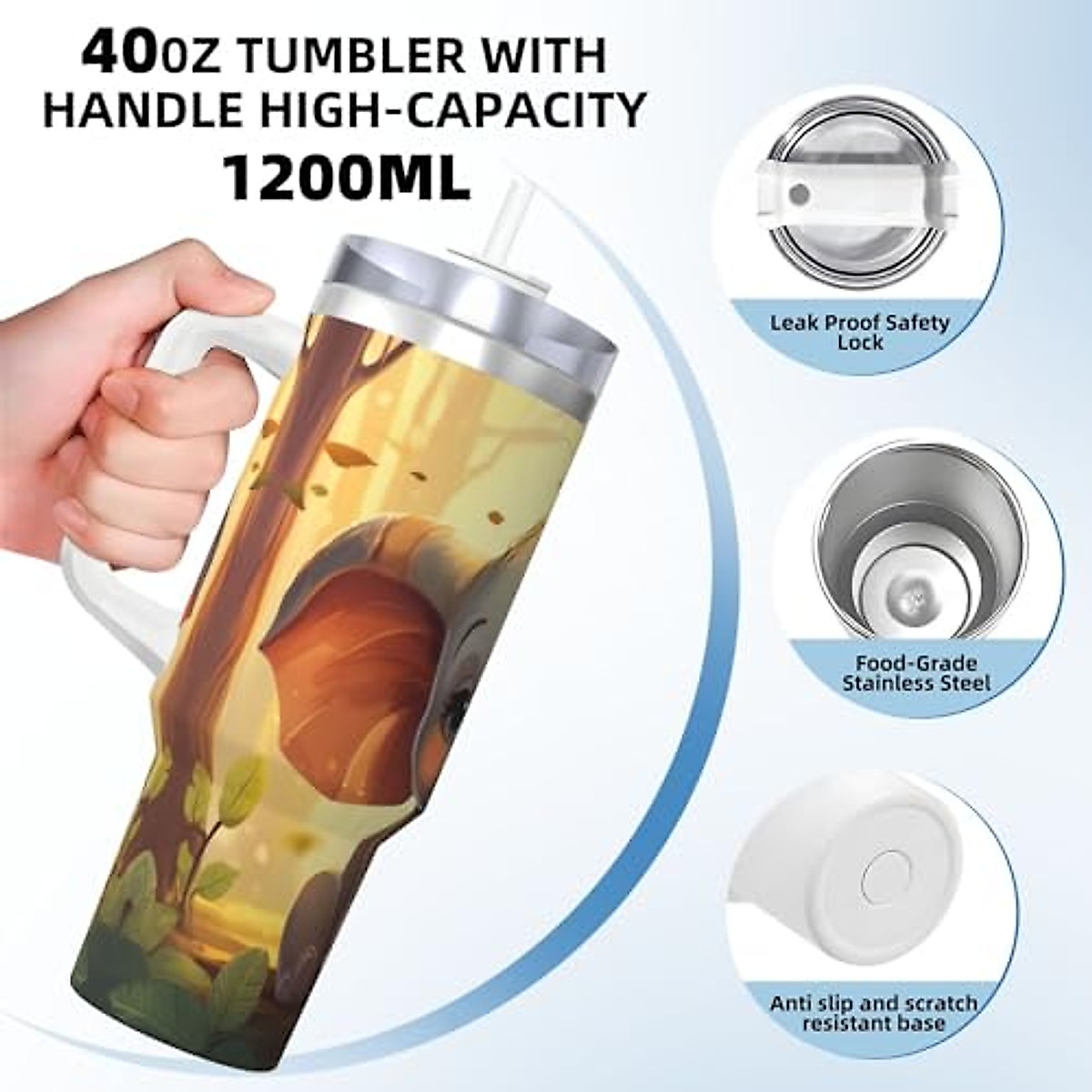 HULIBIN Cute Elephant Print Double Deck Stainless Steel Travel Coffee Cup With Lid 40 Oz Ice Bully Cup