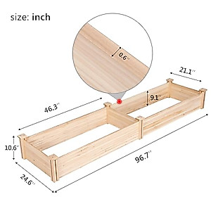 Yaheetech 8×2ft Wooden Horticulture Raised Garden Bed Divisible Elevated Planting Planter Box for Flowers/Vegetables/Herbs in Backyard/Patio Outdoor, Natural Wood, 97 x 25 x 11in