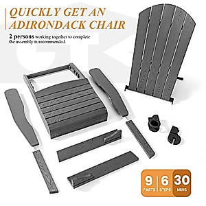 Leteuke Adirondack Chair with Ottoman, Oversized Adirondack Chair with Adjustable Backrest and 2 Cup Holder, Weather Resistant Adirondack Chair for Patio, Outdoor, Fire Pit, Garden, Deck, Dark Gray