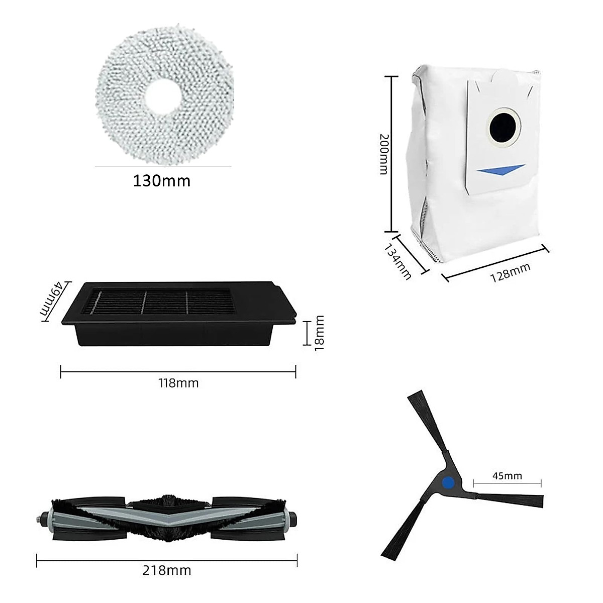 Odashen 13pcs Replacement Accessories Set for Ecovacs Deebot X2 / X2 Omni / X2 Pro / DEX86 Vacuum Cleaner Spare Parts, 1 Main Brush, 4 Side Brush, 4 Hepa Filters, 2 Dust Bags, 2 Mop Cloths