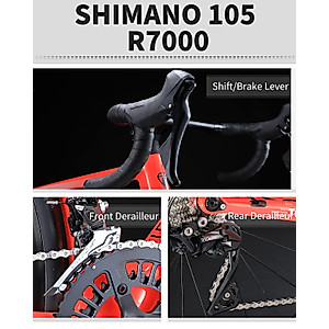 KOOTU Carbon Road Bike, 700C Adult Disc Brake Road Bike for Men and Women Full Integrated Inner Cable Racing Bicycle with Shimano 105 R7000 22 Speed Groupset