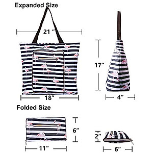Women Beach Tote Utility Bag with Zipper, Black Stripe Foldable Cute Large Swim pool Waterproof Bag for Travel, Gym, yoga, Mom in Law Female Friend Sister Wife Girlfriend Good Gift