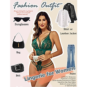Avidlove Women Lingerie Lace Bodysuit Deep V Teddy One Piece Lace Babydoll Dark Green Medium